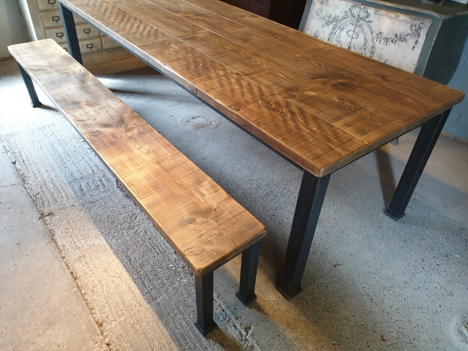 Industrial Metal Leg Rustic Bench | Tom Marsh