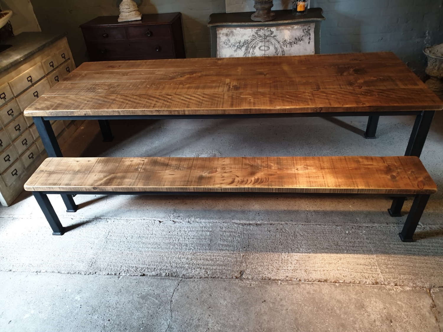 Industrial Metal Leg Rustic Bench | Tom Marsh